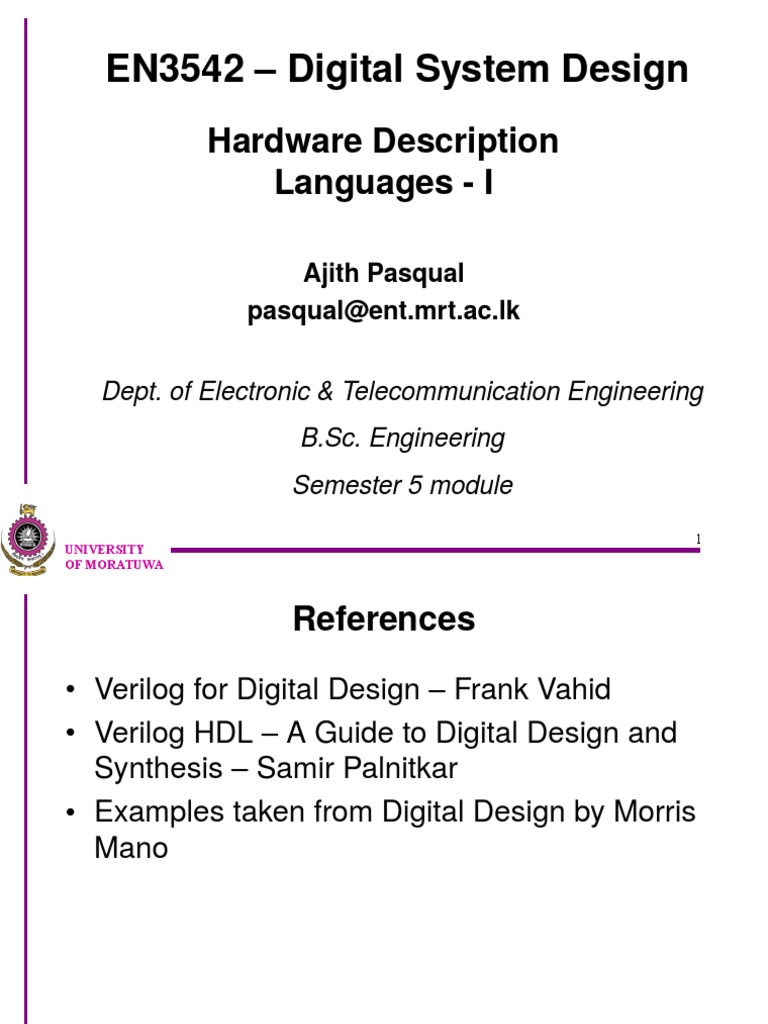 EN3542 - Digital System Design: Hardware Description Languages - I | PDF | Hardware Description ...
