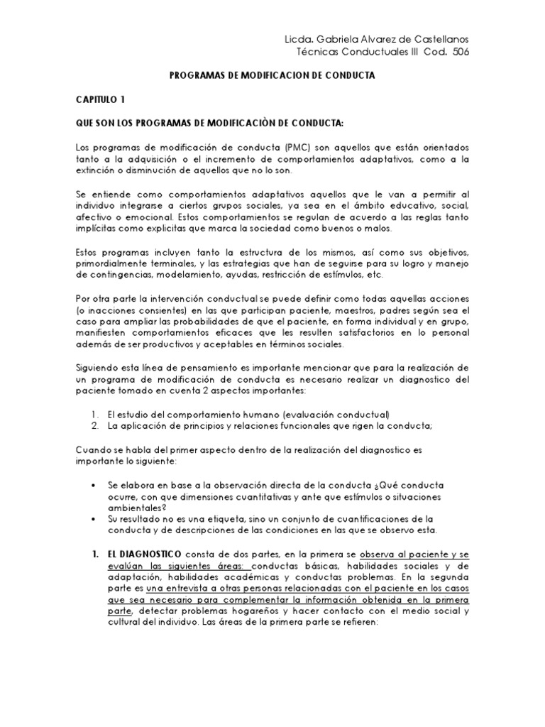 Pasos de Un Programa de Modificación de Conducta TEMA 2 | PDF ...