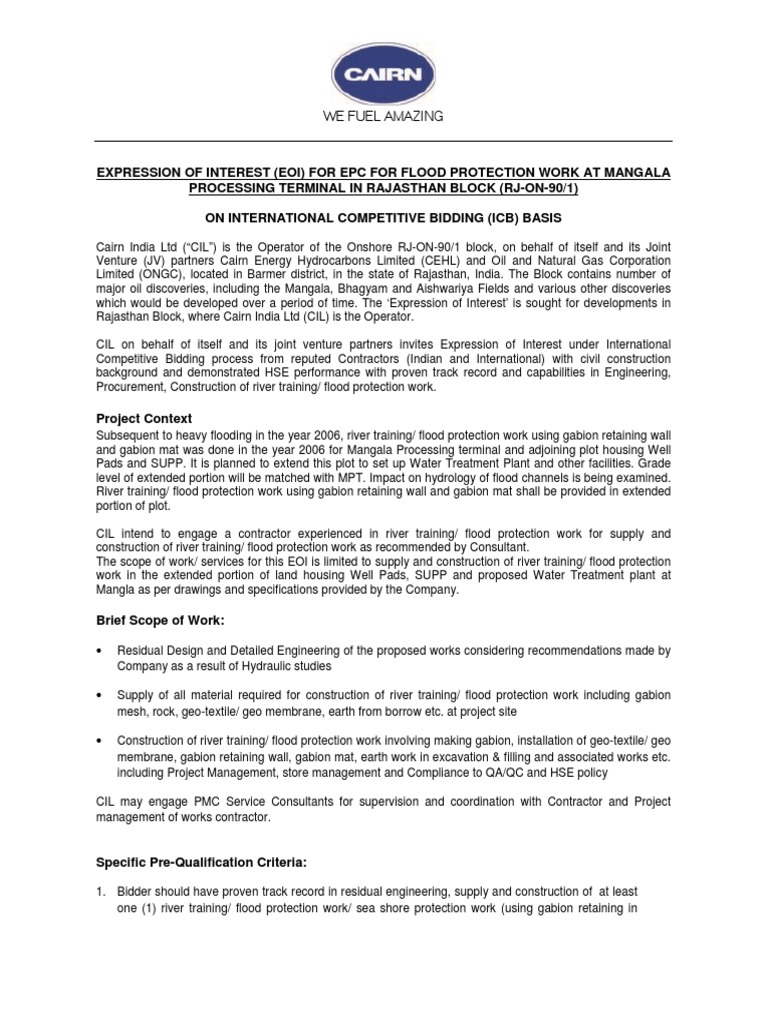 EOI For EPC For Flood Protection Work at Mangala Processing Terminal in ...