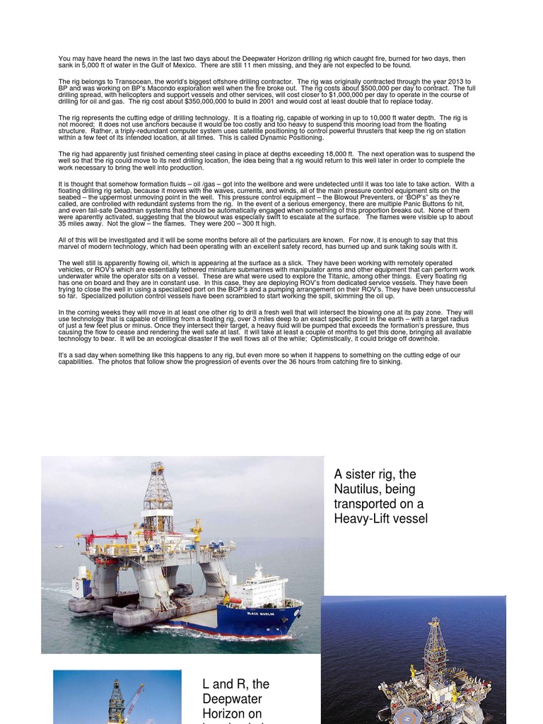 Deepwater Horizon $350 Million State of The Art Rig Special Report On ...