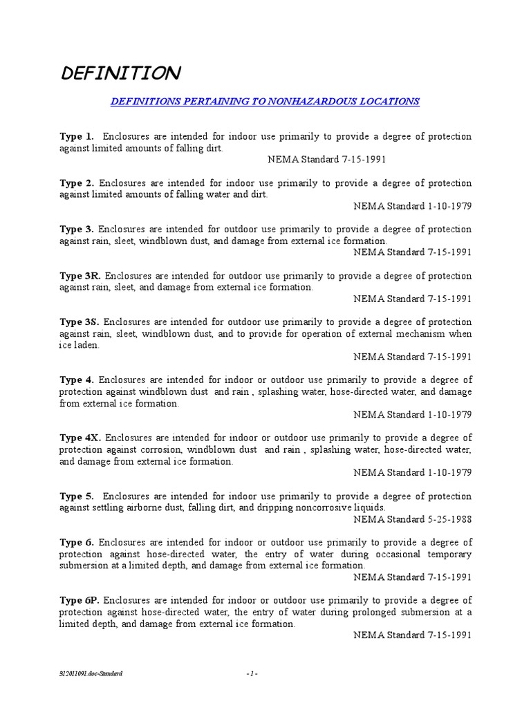 Definitions and Applications of Nonhazardous and Hazardous Location ...