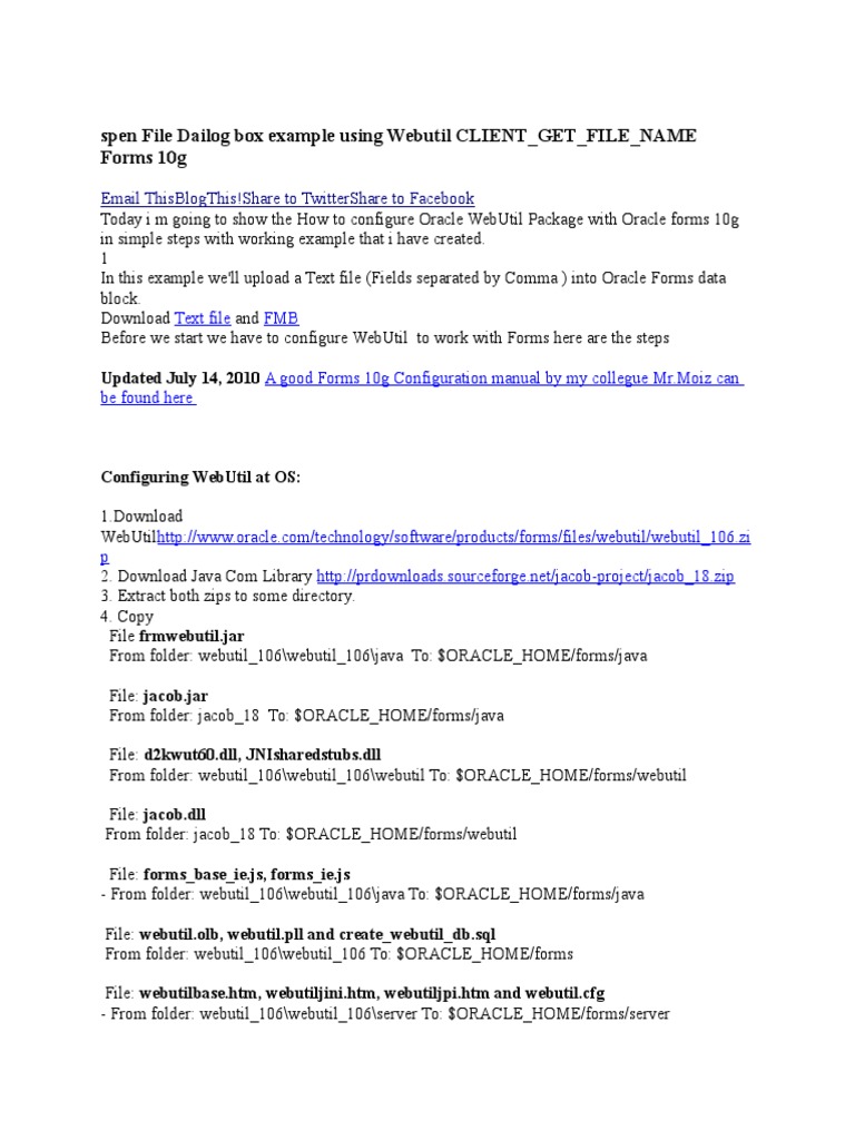 Spen File Dailog Box Example Using Webutil CLIENT - GET - FILE - NAME Forms 10g | PDF | Java ...