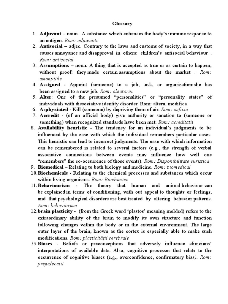Glossary of Mental Health Terms | PDF | Psychological Trauma ...
