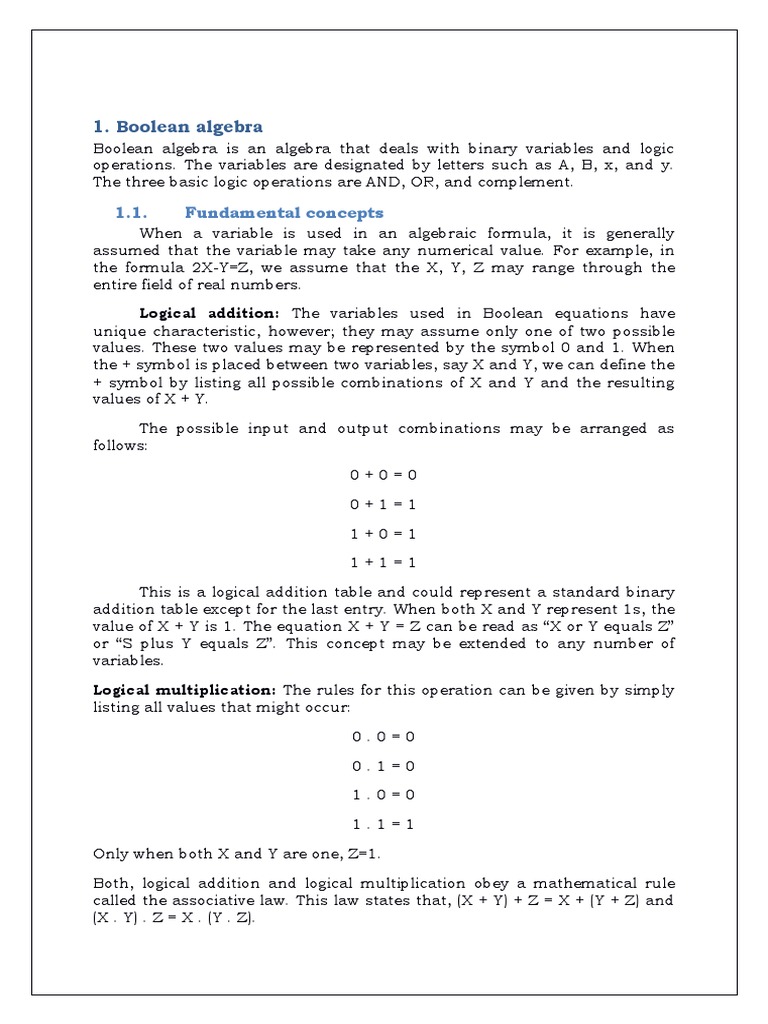 Boolean Algebra Fundamentals | PDF | Boolean Algebra | Teaching Mathematics