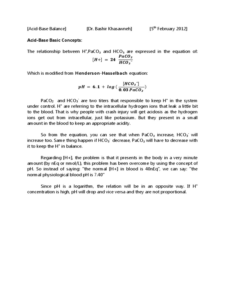 Acid Base Balance | PDF | Medical Specialties | Intensive Care Medicine