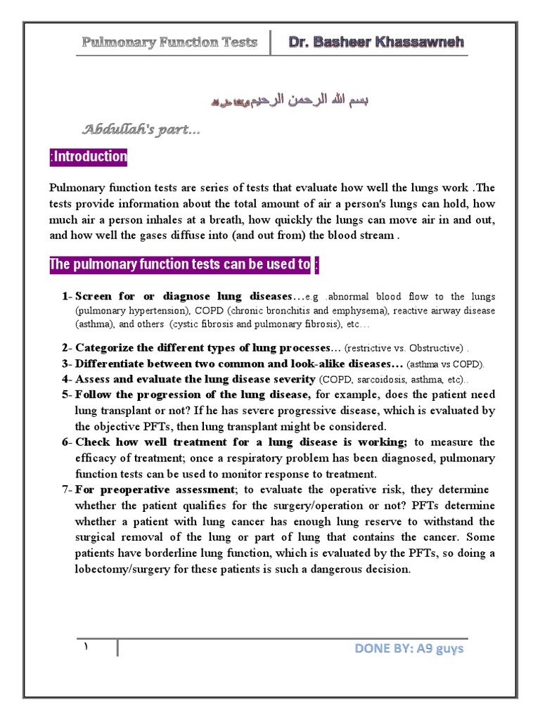 Pulmonary Function Tests | PDF | Exhalation | Lung