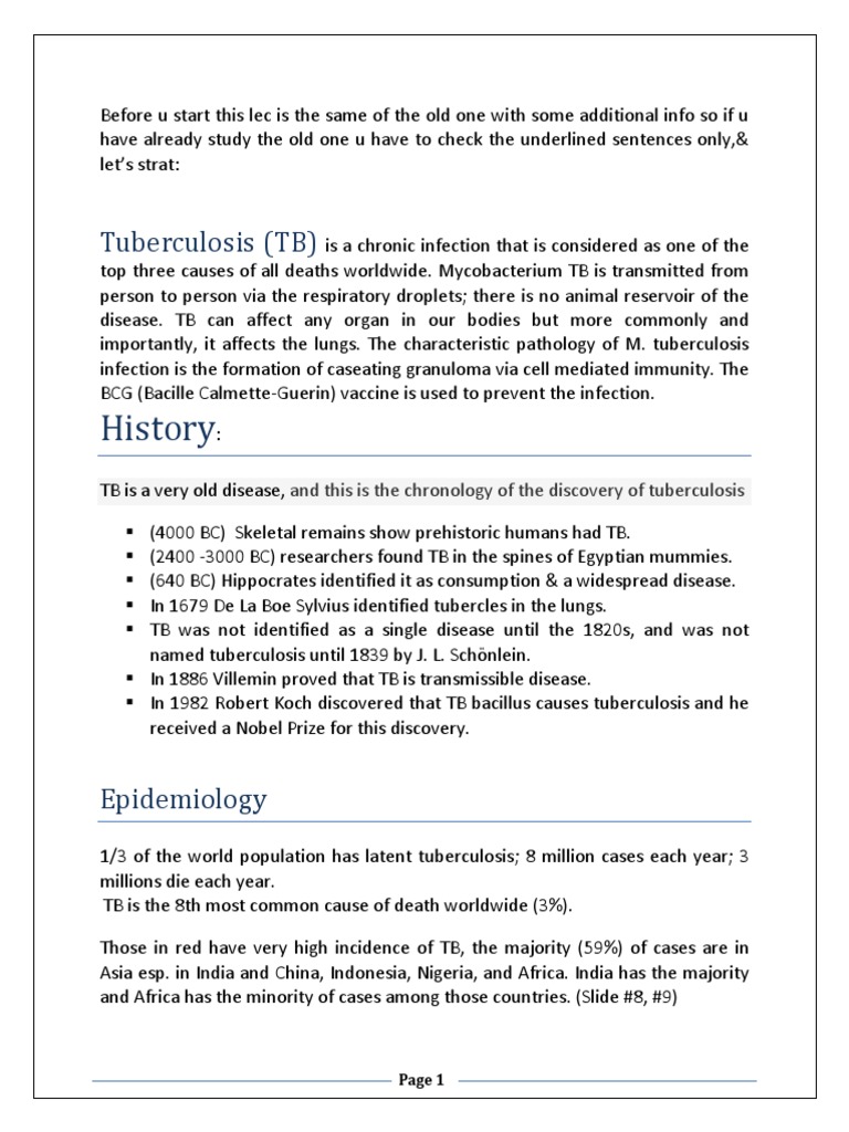 History: Tuberculosis (TB) | PDF | Tuberculosis | Infection