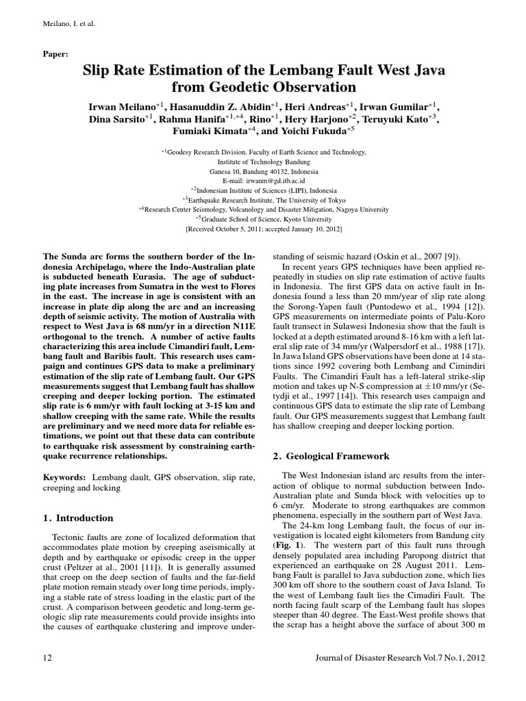 Slip Rate Estimation of The Lembang Fault West Java From Geodetic ...