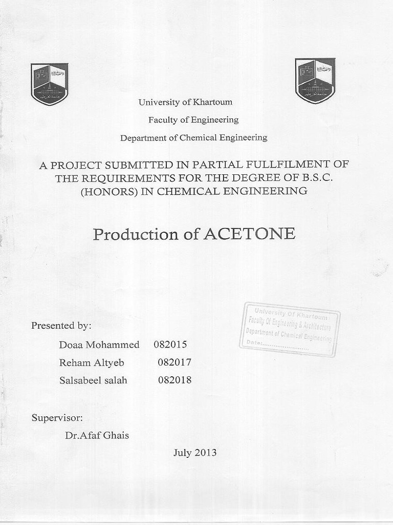 Production of Acetone | PDF