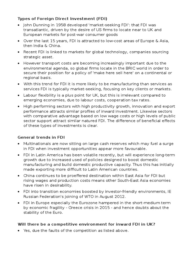 Types of Foreign Direct Investment (FDI) | PDF | Foreign Direct ...