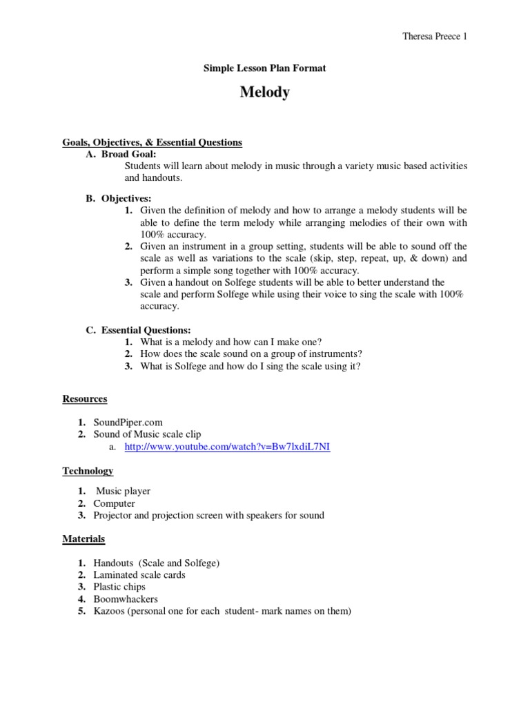Melody Lesson Plan for Grades 1-3 | PDF | Lesson Plan | Pedagogy