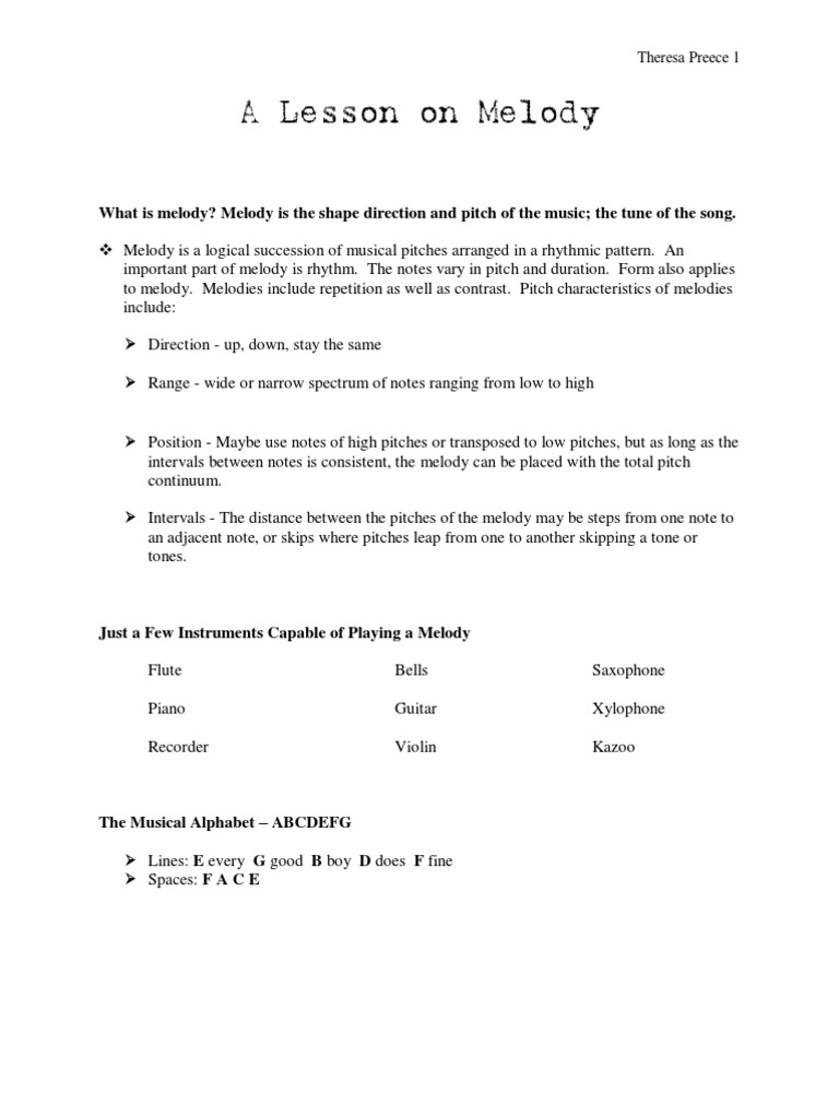 A Lesson On Melody Finals Lesson 2 by TPreece PDF | PDF | Pitch (Music ...