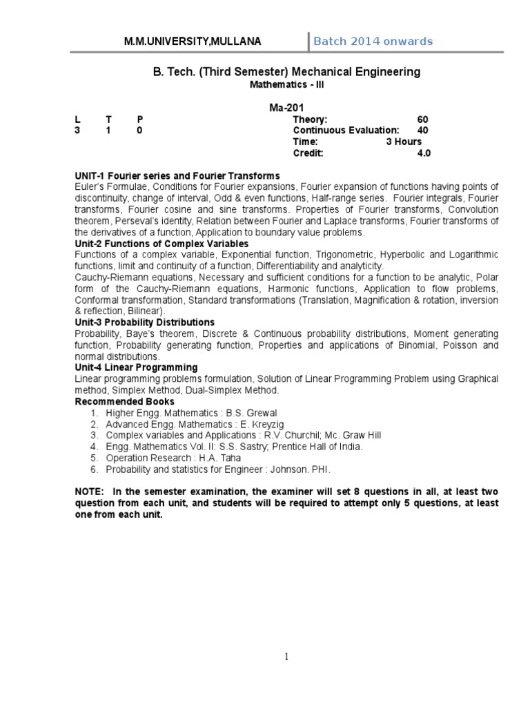 B. Tech. (Third Semester) Mechanical Engineering: M.M.University ...