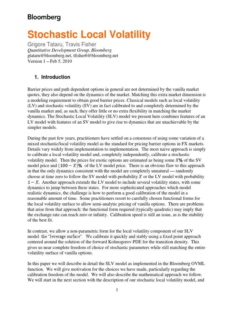 Stochastic Local Volatility Pdf Moneyness Option Finance