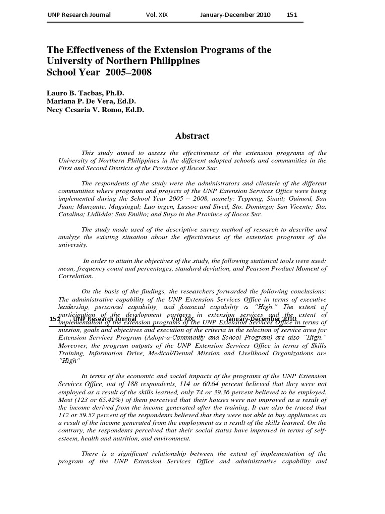 The Effectiveness of The Extension Programs of The | PDF | Self Esteem ...