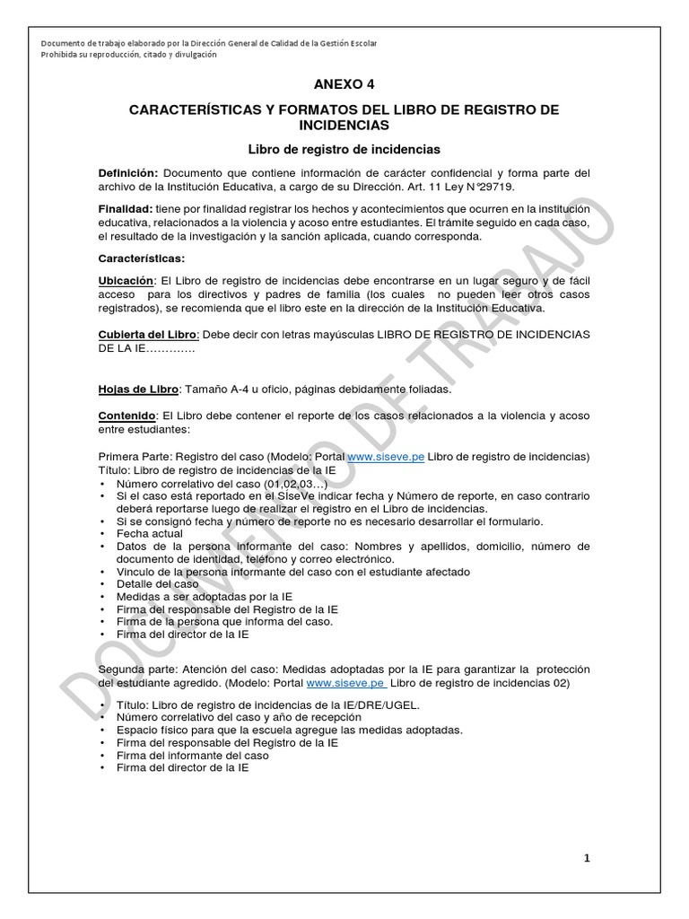 1.d. C LIBRO DE INCIDENCIAS PDF | PDF | Libros | Formato de Documento ...