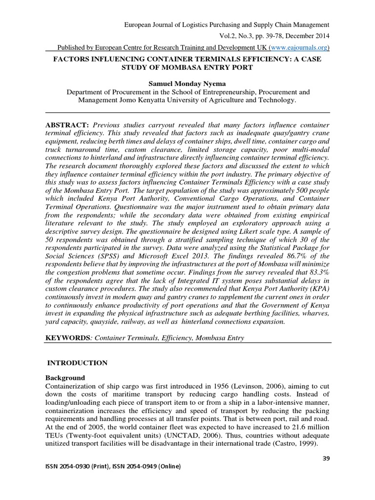 Factors Influencing Container Terminals Efficiency A Case Study of ...