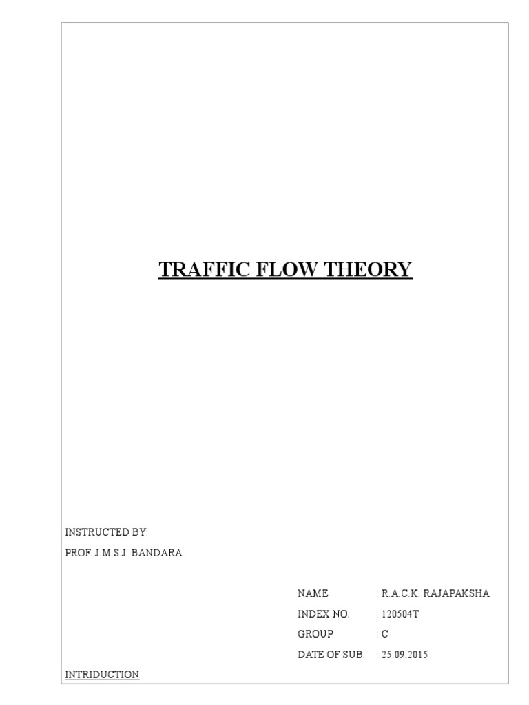 Traffic Flow Theory: Instructed By: Prof. J.M.S.J. Bandara | PDF ...