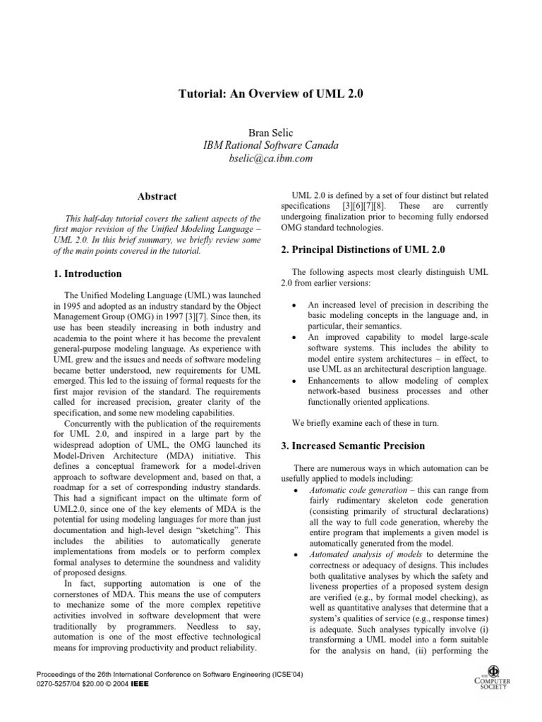 Selic Bran UML 2 Tutorial | PDF | Unified Modeling Language | Object ...