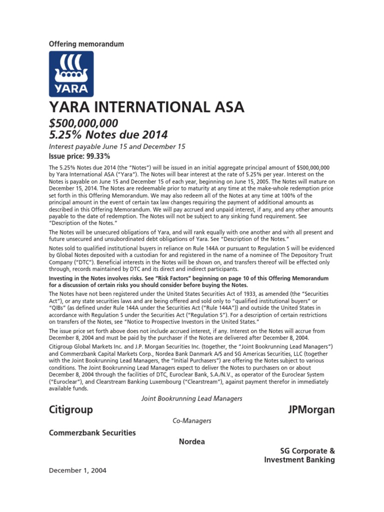 Yara Report | PDF | Securities Act Of 1933 | Securities (Finance)