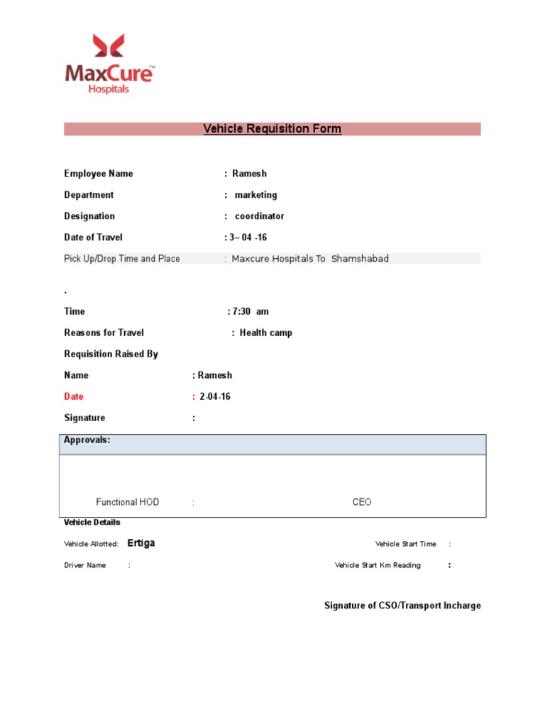 Vehicle Requisition Form | PDF