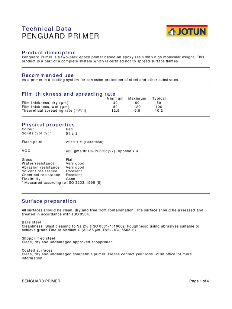 Penguard Primer Technical Data Sheet | PDF | Science & Mathematics ...