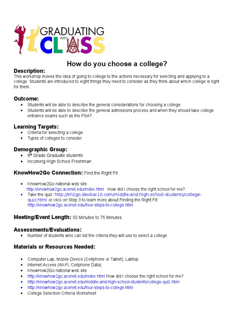 Choosing the Right College Workshop | PDF | Educational Assessment ...