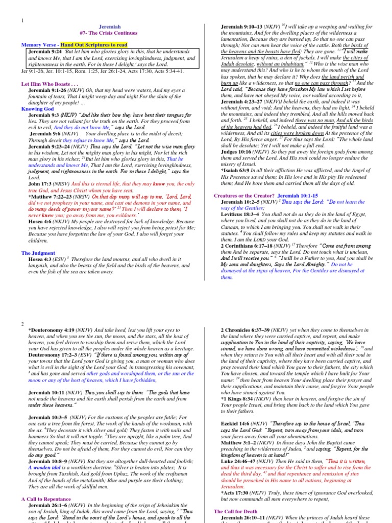 Jeremiah: Memory Verse - Hand Out Scriptures To Read | PDF | Repentance ...