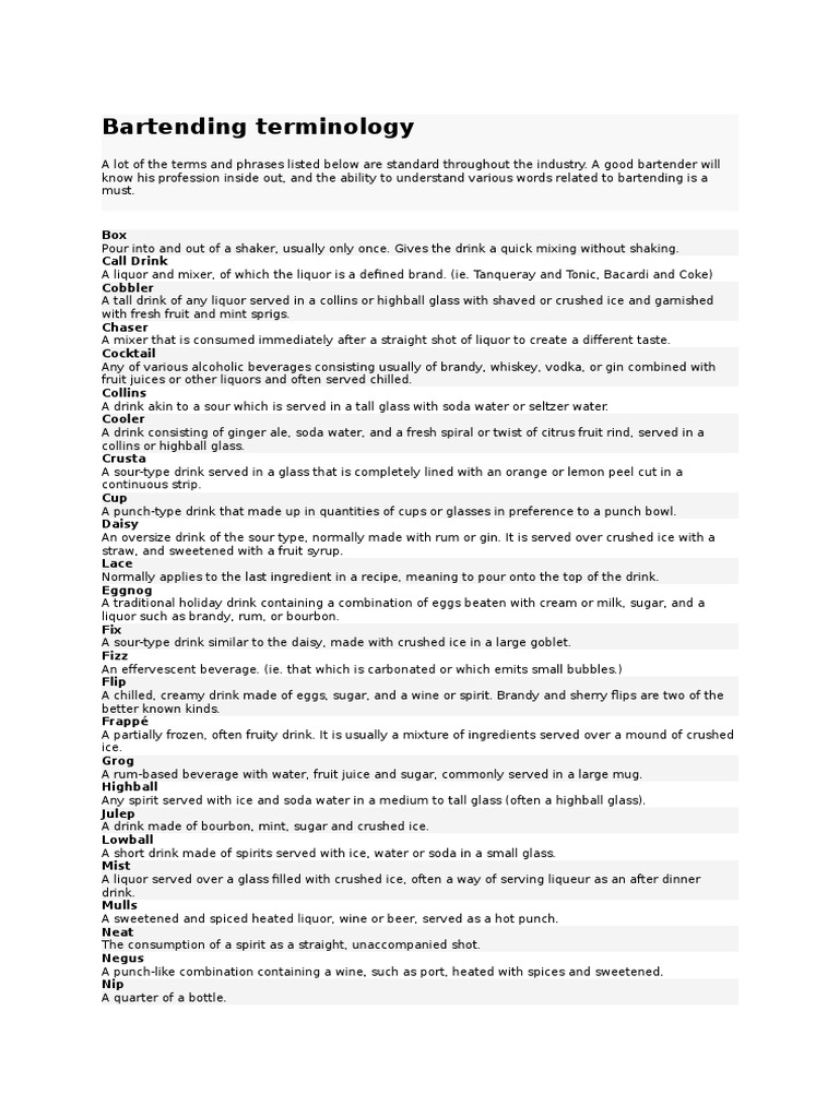 Bartending Terminology | PDF | Pint | Drink