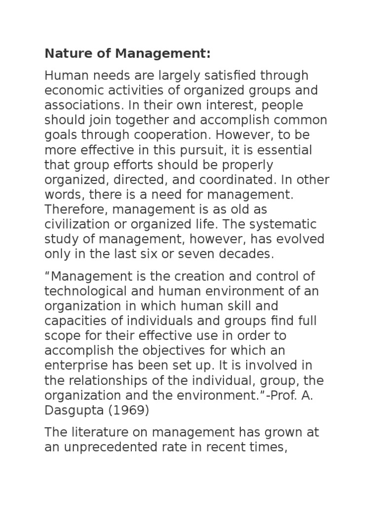 Meaning and Nature of Management | PDF | Goal | Concept