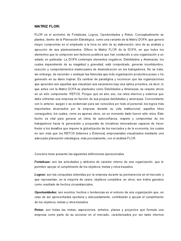 Matriz Flor y Matriz Dofa | PDF | Análisis FODA | Business