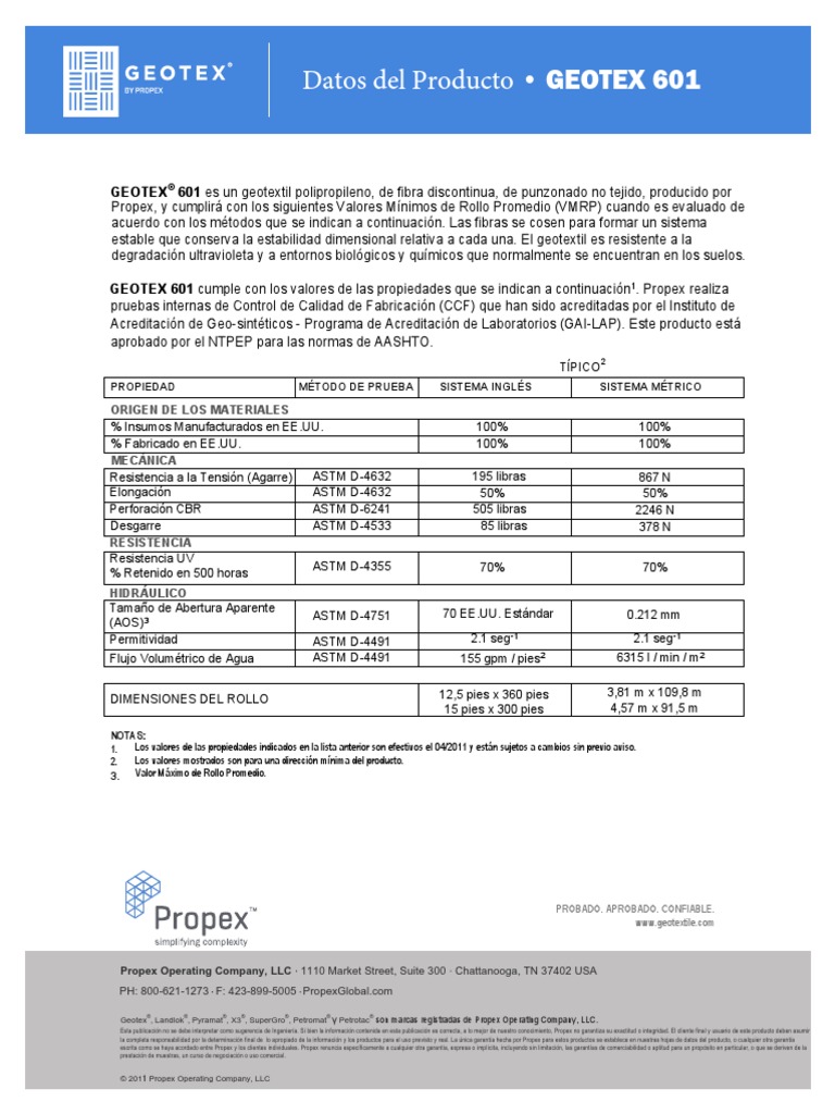 Geotex 601 PD (Esp) | PDF | Tela no tejida | Producción y fabricación