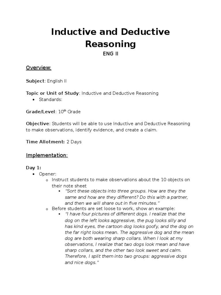 Inductive and Deductive Reasoning Lesson - Portfolio | PDF | Reason ...