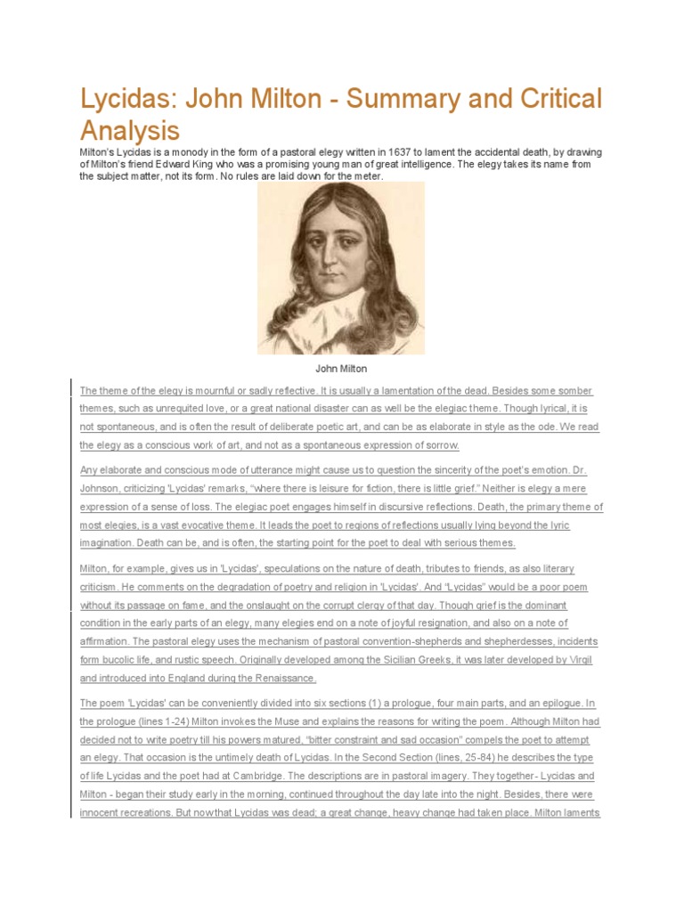 Lycidas | PDF | John Milton | Poetry