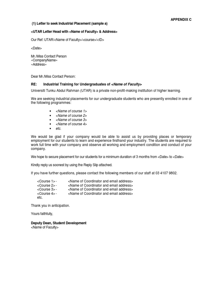 Appendix C Sample Documents For Placement (Standard) | Download Free ...
