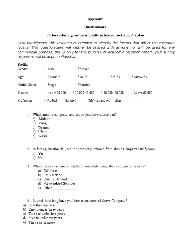 Customer Loyalty Factors in Telecom Survey | PDF | Behavioural Sciences ...