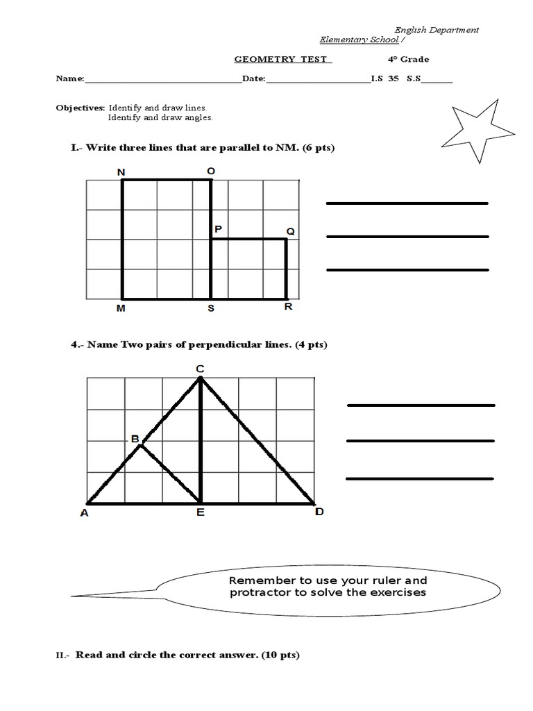 4th Grade Geometry Test Worksheet | PDF