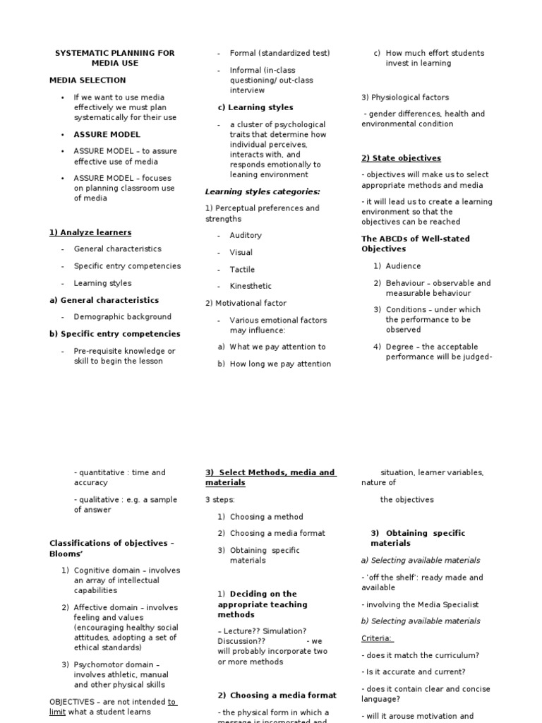 Systematic Planning For Media Use | PDF | Learning Styles | Pedagogy