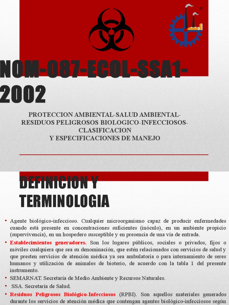 Nom 087 Ecol Ssa1 2002 | Sangre | Residuos
