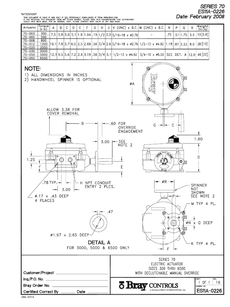 Actuador Electrico Bray Serie 70 | PDF