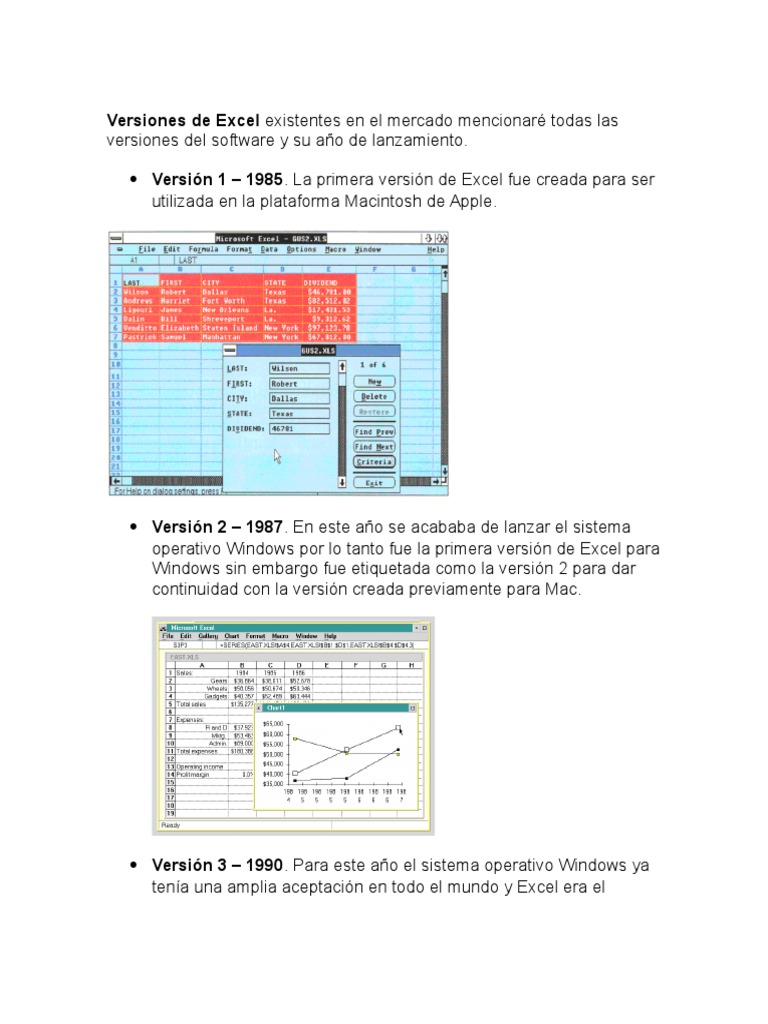 Versiones de Excel | Microsoft Excel | Plataformas de computación