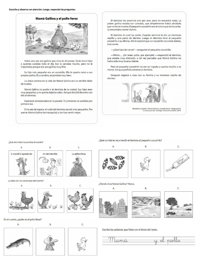 Comprensión Lectora La Mamá Gallina | PDF