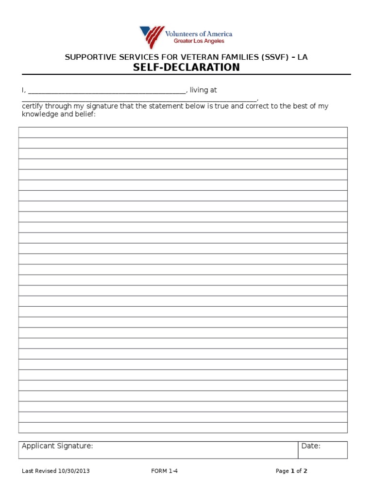 SSVF Self-Declaration Form | PDF