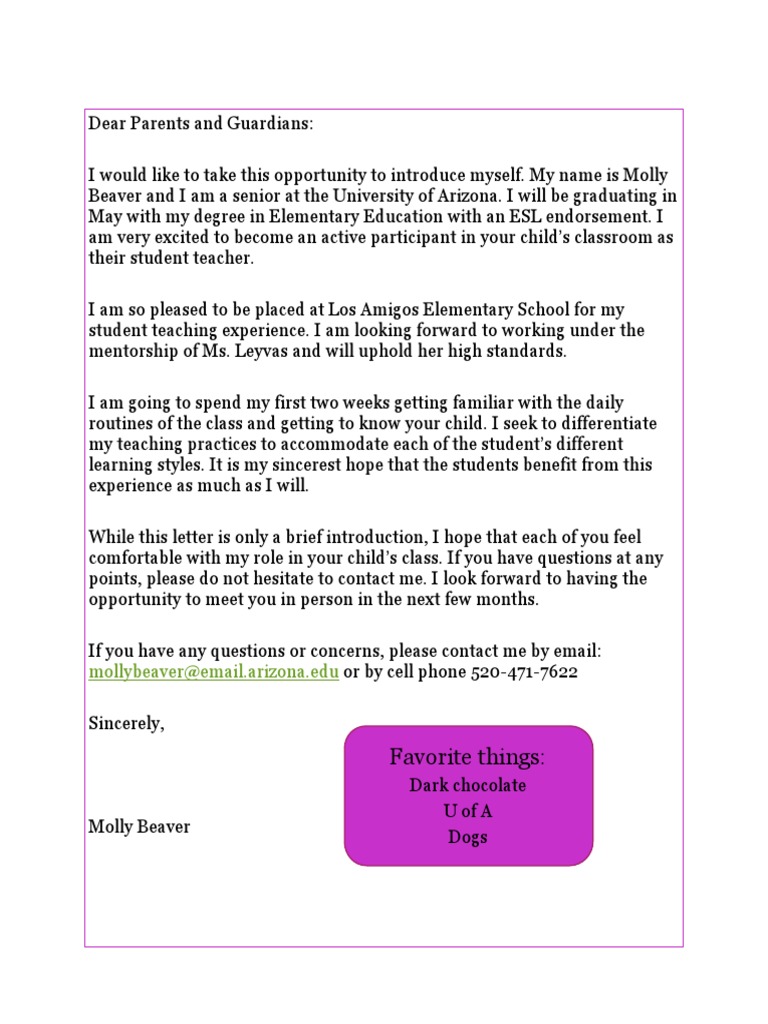Teacher Intro Letter | PDF