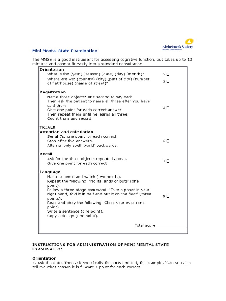 Instrumen Pengkajian Mmse | PDF | Recall (Memory) | Dementia
