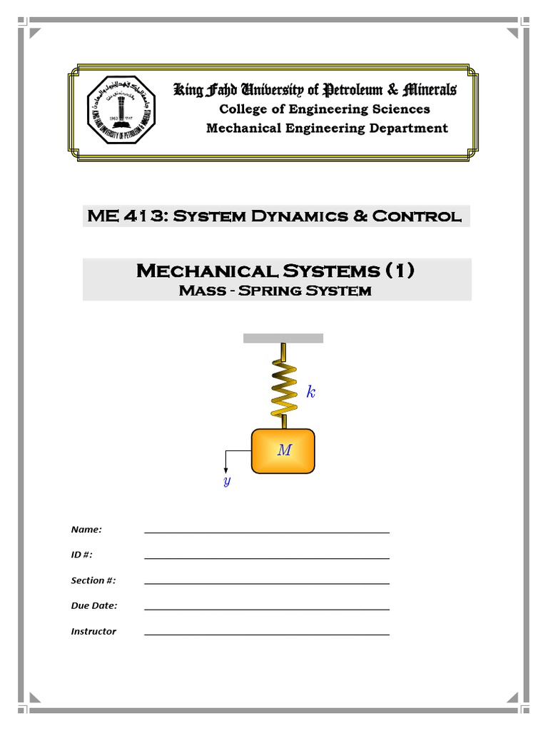Lab 4 Mass-Spring System - v3 | PDF | Force | Stiffness