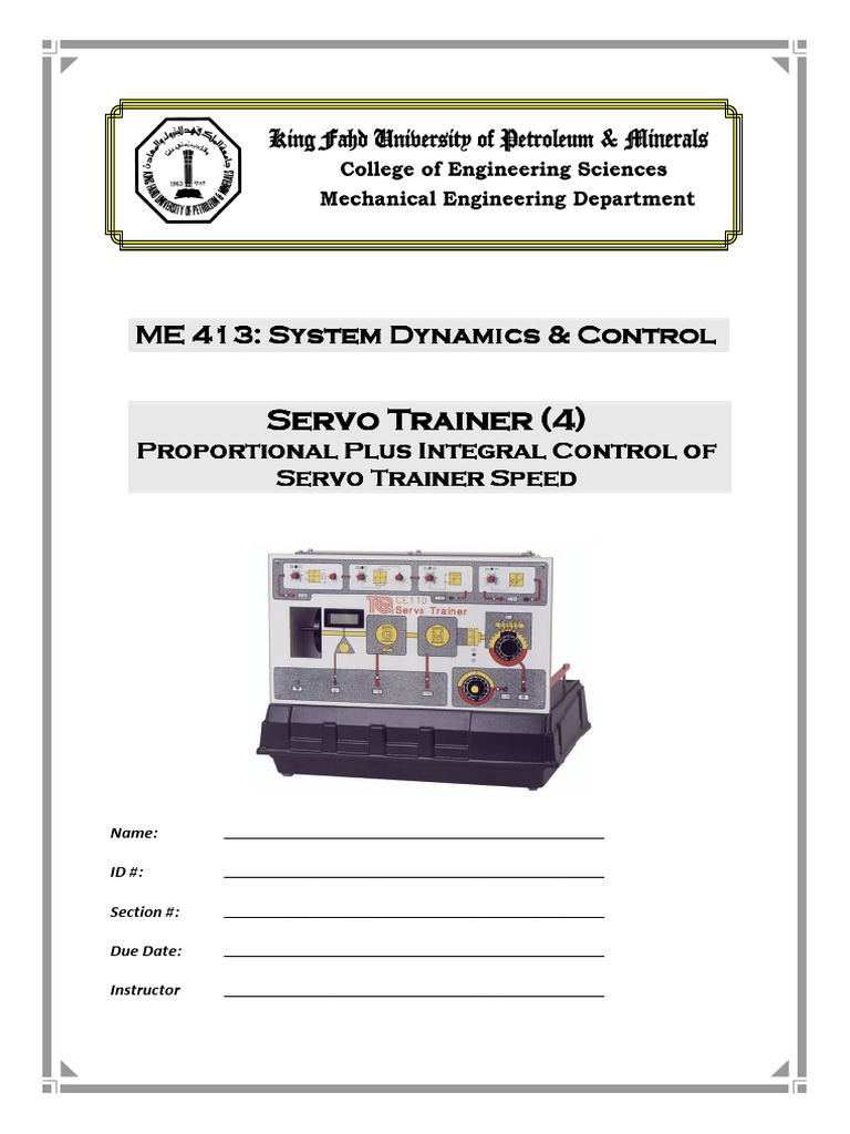 Lab11b - SERVO TRAINER 4 Proportional Plus Integral Control of Servo ...