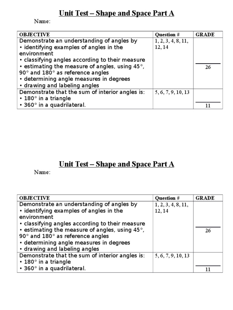 Unit Test on Angles and Geometry | PDF | Angle | Shape