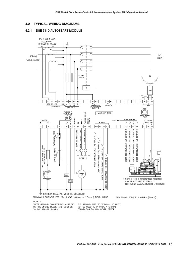 4.2 Typical Wiring Diagrams: 4.2.1 Dse 7110 Autostart Module | PDF