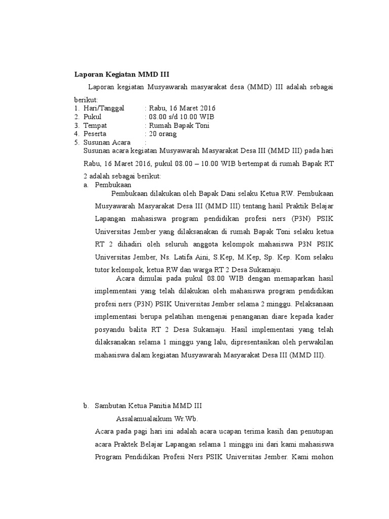 Laporan Kegiatan MMD III | PDF